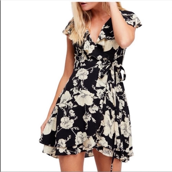 Free People | Dresses | Free People Short Floral Wrap Dress Flutter ...